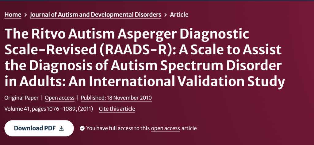 Validating the RAADS-R Scale for Autism Diagnosis in Adults - Raadstest.com