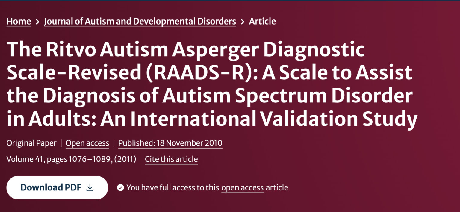 Validating the RAADS-R Scale for Autism Diagnosis in Adults - Raadstest.com
