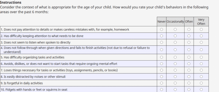 Vanderbilt ADHD Assessment Parent Rating Scale - Raadstest.com